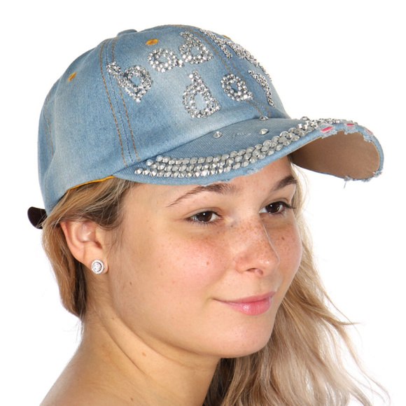 Accessories | Cotton Denim Cap With Rhinestone | Poshmark